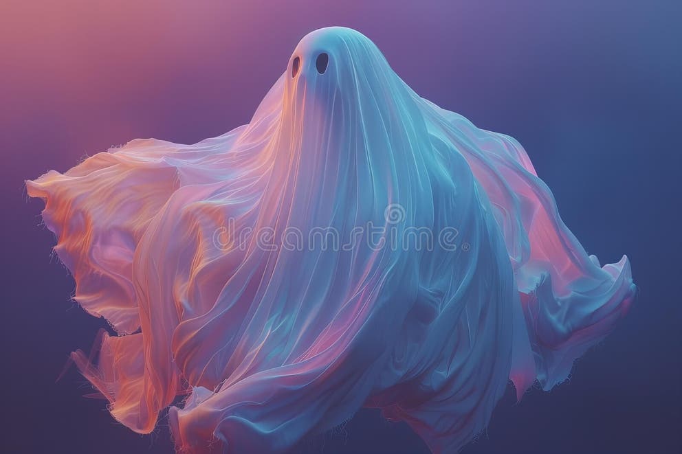 A Floating White Sheet Ghost in the Sky, Minimal Background, Pink and ...