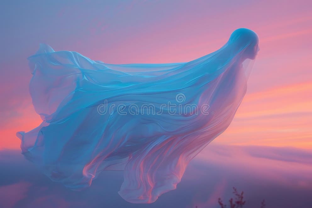 A Floating White Sheet Ghost in the Sky, Minimal Background, Pink and ...