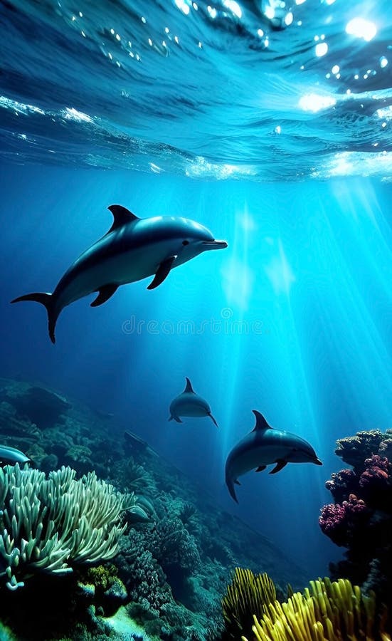 Illustration with a Flock of Gorgeous Realistic Dolphins 3 Stock ...