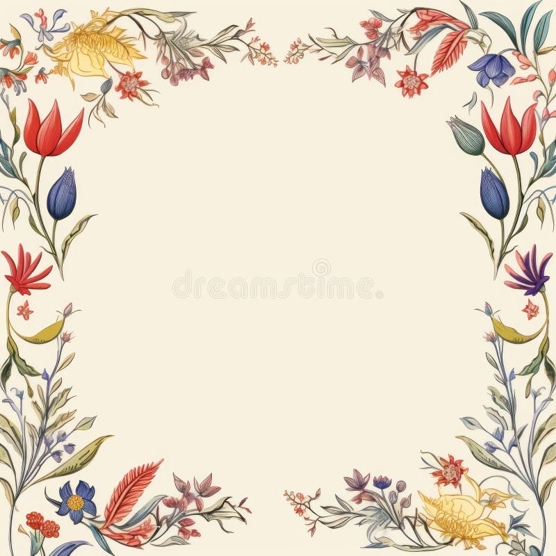 An Illustration of a Floral Frame with Red Yellow and Blue Flowers ...