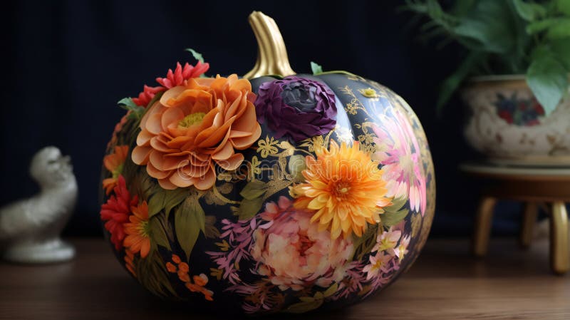 Floral Pumpkin, Creative Digital Illustration, Holidays, Halloween ...