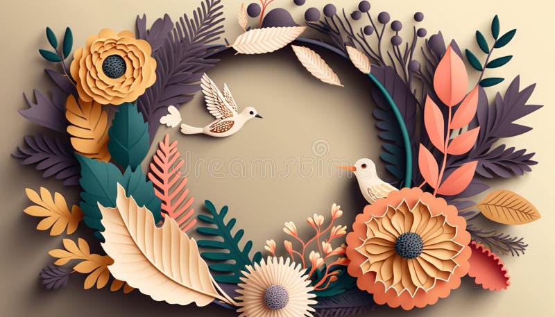 Illustration of Floral Wreath Theme in Paper Cut. Stock Photo - Image ...