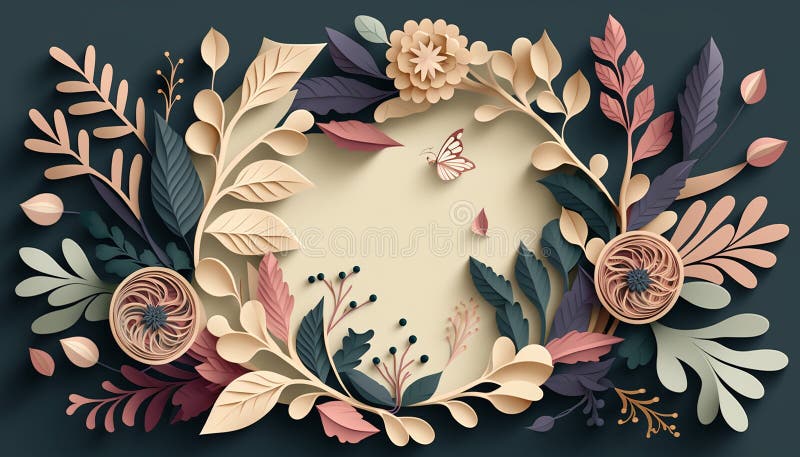 Illustration of Floral Wreath Theme in Paper Cut Stock Image - Image of ...