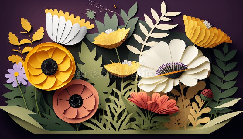 Illustration of Floral Wreath Theme in Paper Cut. Stock Photo - Image ...