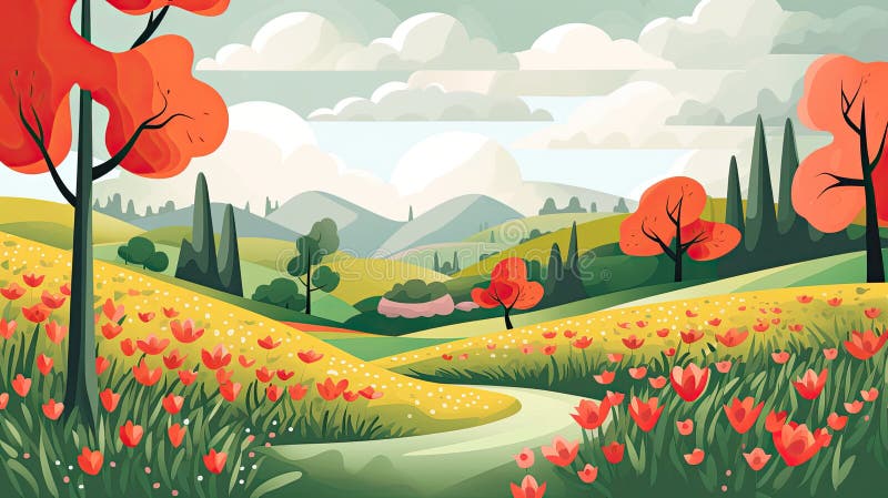 Illustration of a Flower Meadow in Spring Stock Illustration ...