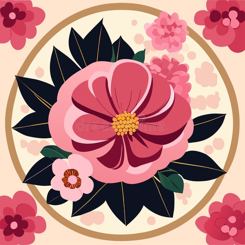 Illustration of a Flower in a Round Frame. Vector Illustration Stock ...