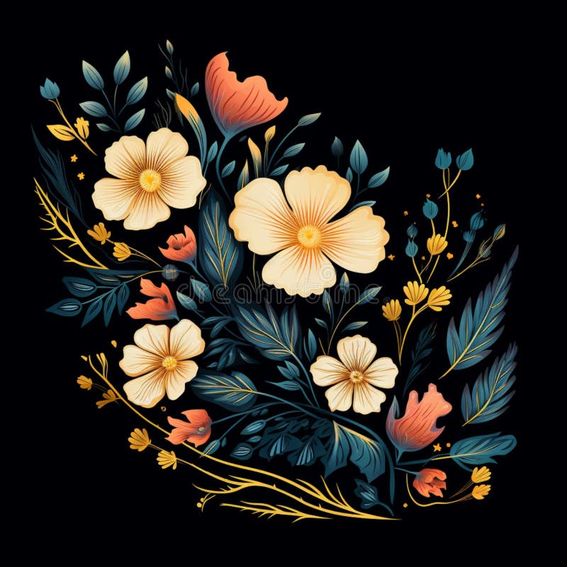 Colorful Flowers Vintage Painted Illustration, Generate by AI Stock ...