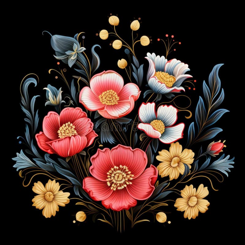 Colorful Flowers Vintage Painted Illustration, Generate by AI Stock ...