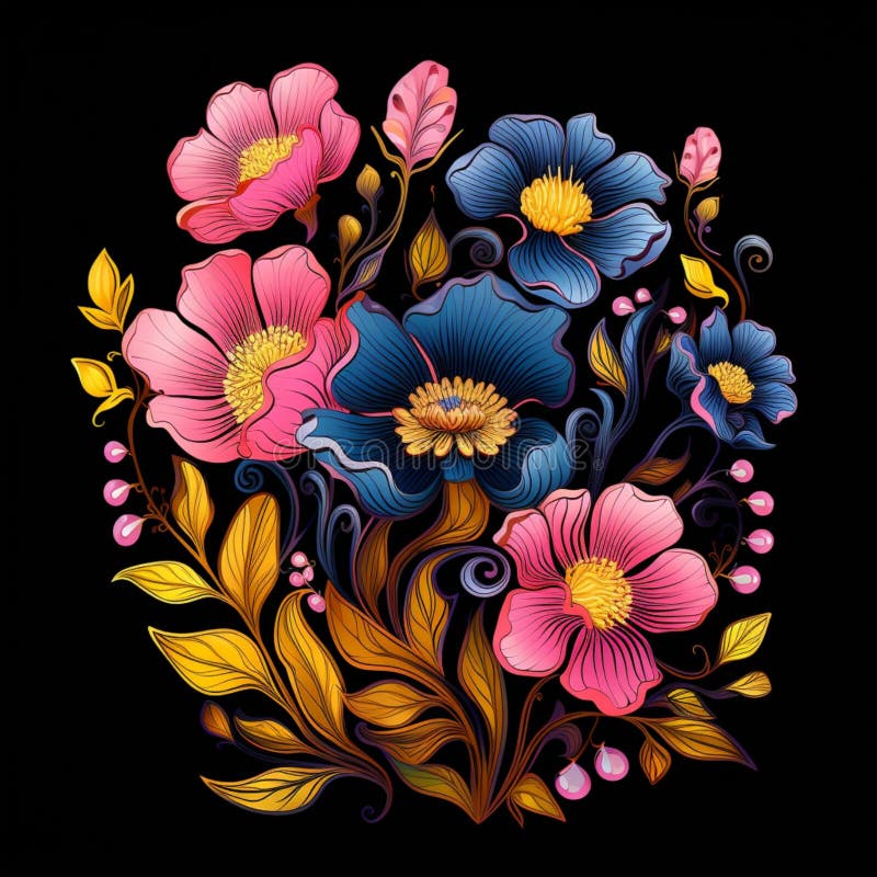 Colorful Flowers Vintage Painted Illustration, Generate by AI Stock ...