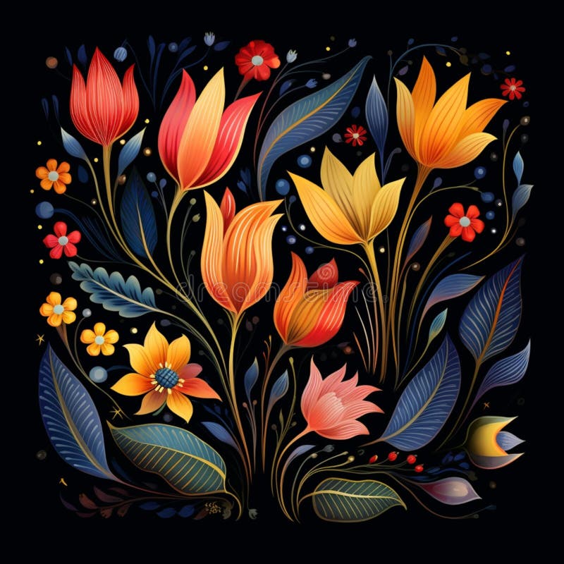 Colorful Flowers Vintage Painted Illustration, Generate by AI Stock ...