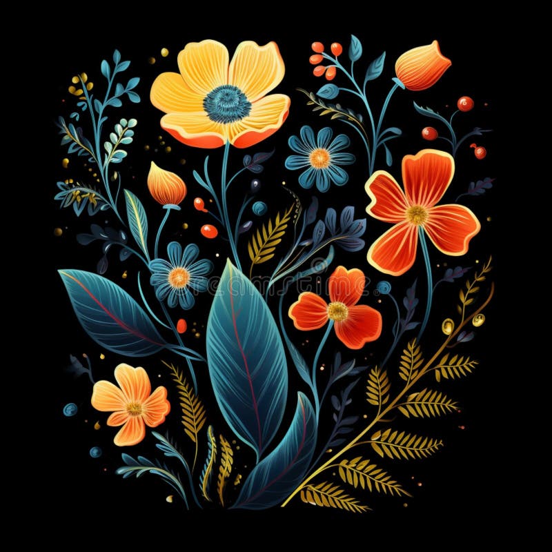 Colorful Flowers Vintage Painted Illustration, Generate by AI Stock ...
