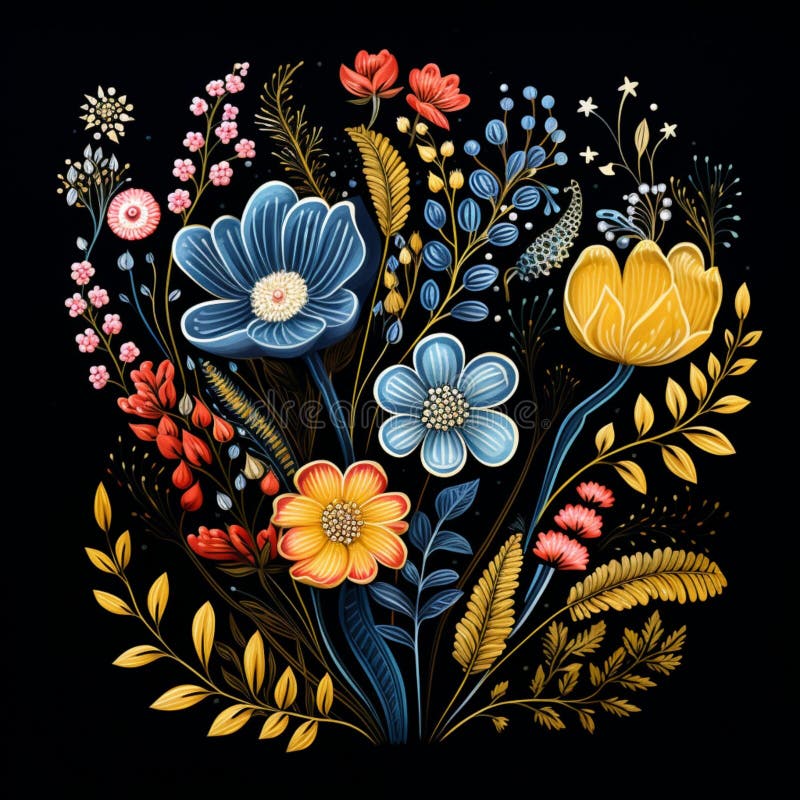 Colorful Flowers Vintage Painted Illustration, Generate by AI Stock ...