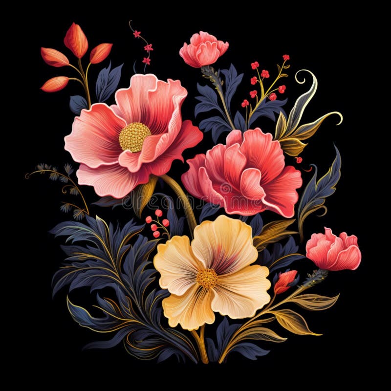 Colorful Flowers Vintage Painted Illustration, Generate by AI Stock ...