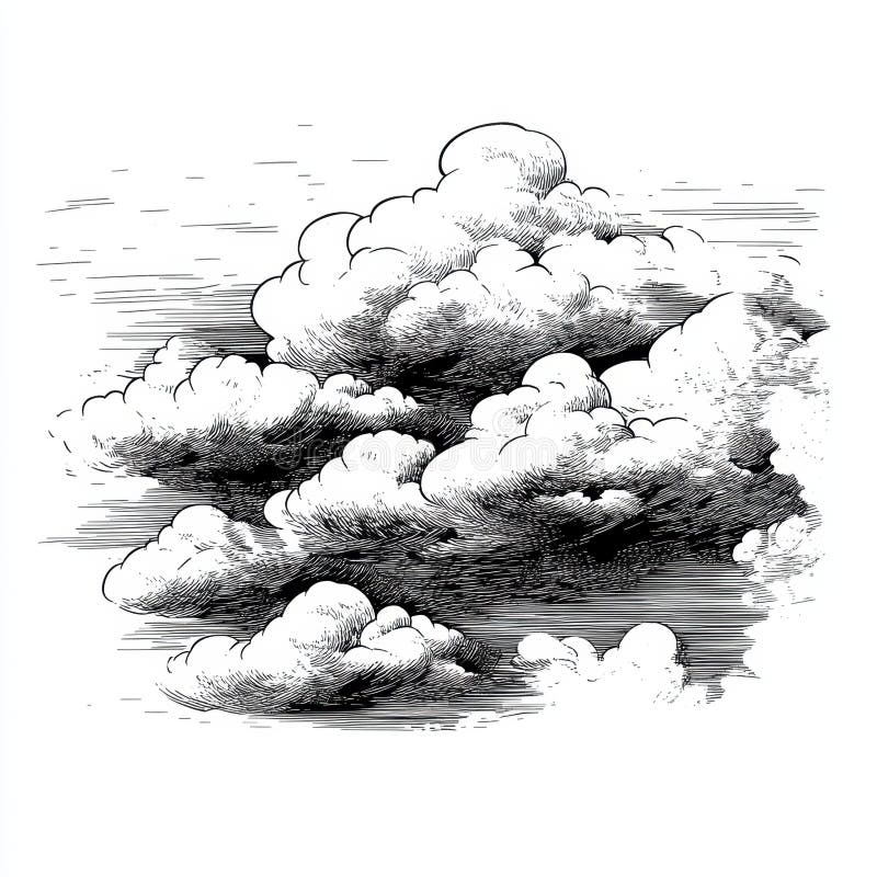 Illustration of Fluffy Clouds with Detailed Shading and Outlines Stock ...
