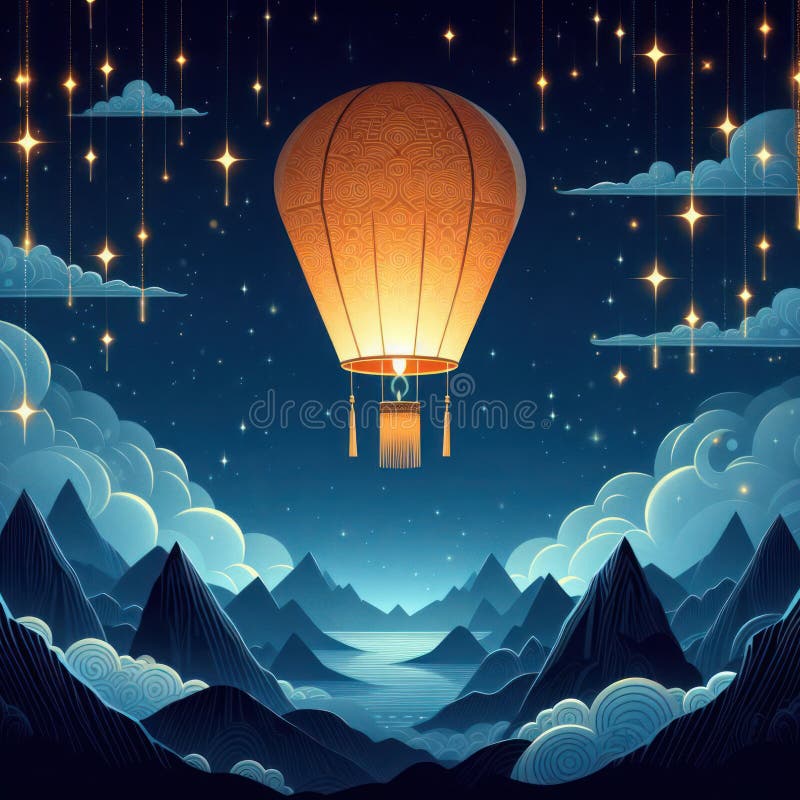 Illustration of a Flying Chinese Lantern Flying in the Sky. Stock ...
