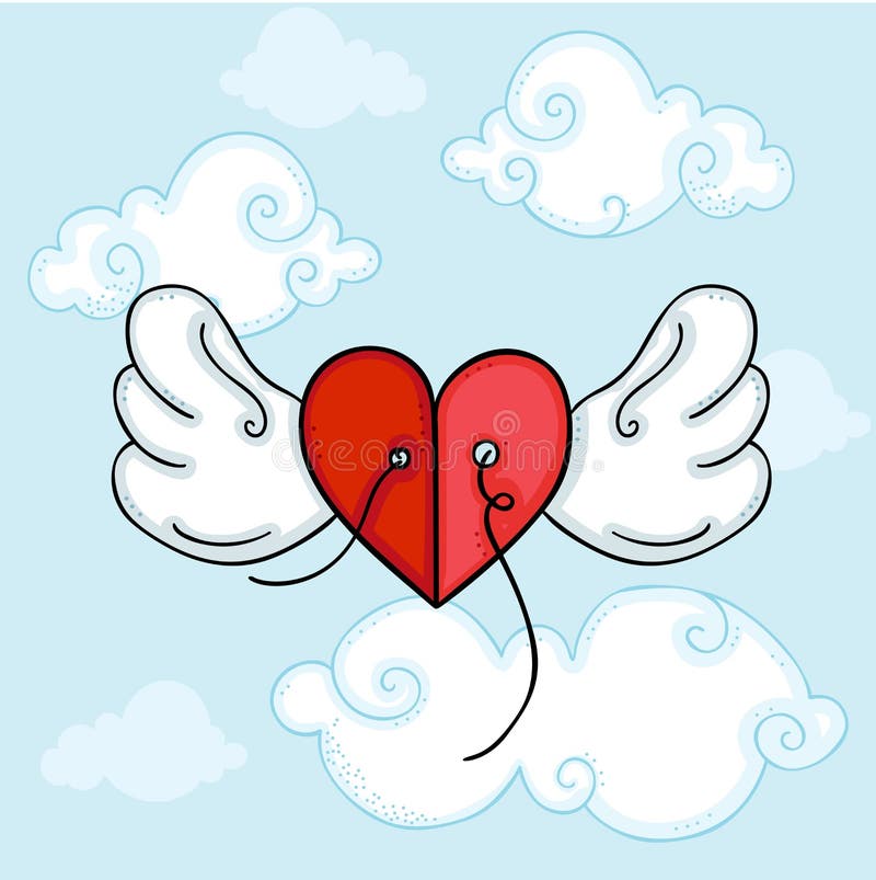 Illustration of a Flying Heart with Wings Stock Vector - Illustration ...