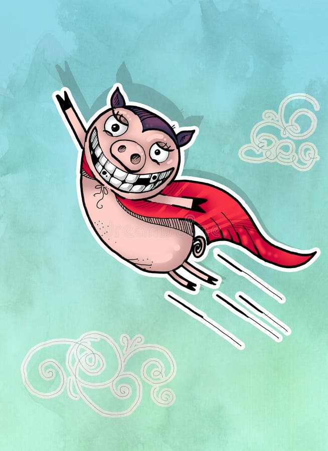 Illustration of Flying Pig. Funny Superhero Stock Illustration ...