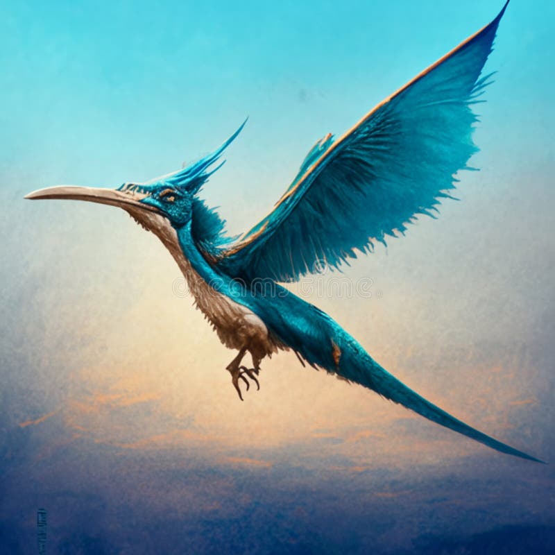 Flying Blue-winged Macaw (Pterodactylus Colubris) Generative AI Stock ...