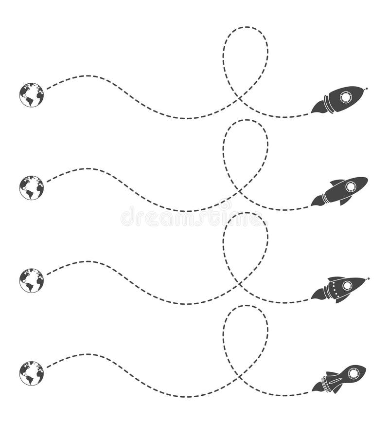 Trace Line Worksheet for Preschool Kids with Rockets Stock Illustration ...