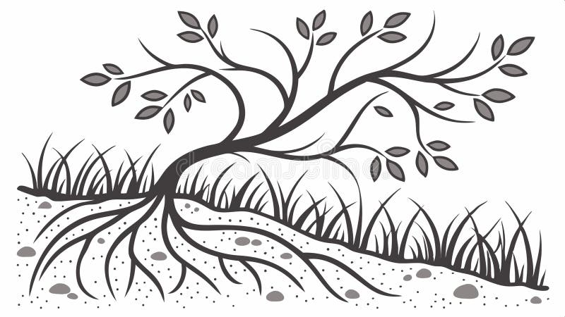 Illustration of a Tree Trunk with Roots and Abstract Ground Elements ...