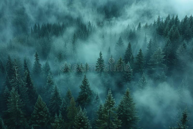Illustration of Fog Rising Over Trees in the Forest, High Quality, High ...