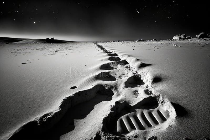 Foot Steps on the Surface of the Moon Stock Illustration - Illustration ...