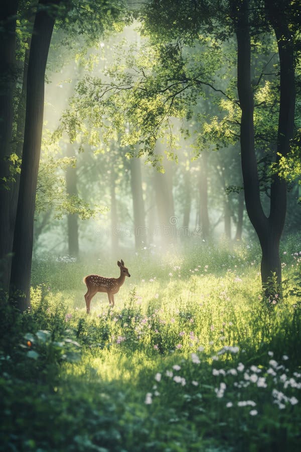 Illustration of a Forest Clearing with Soft Light Filtering through ...