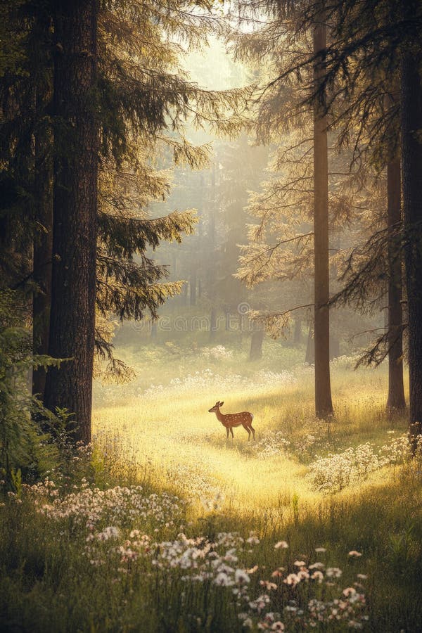 Illustration of a Forest Clearing with Soft Light Filtering through ...