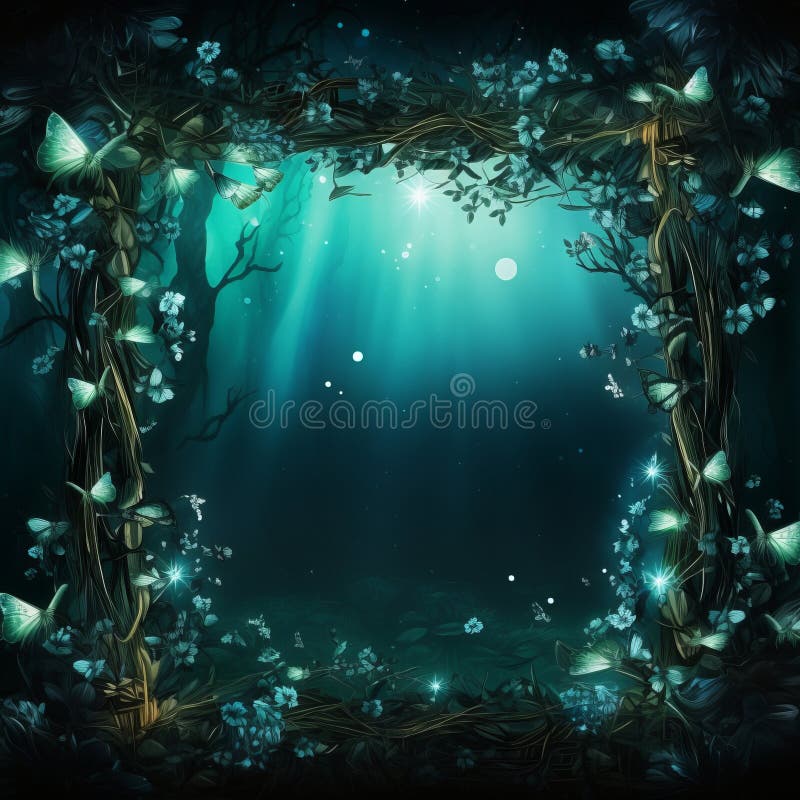 An Illustration of a Forest Frame with Butterflies and Flowers Stock ...