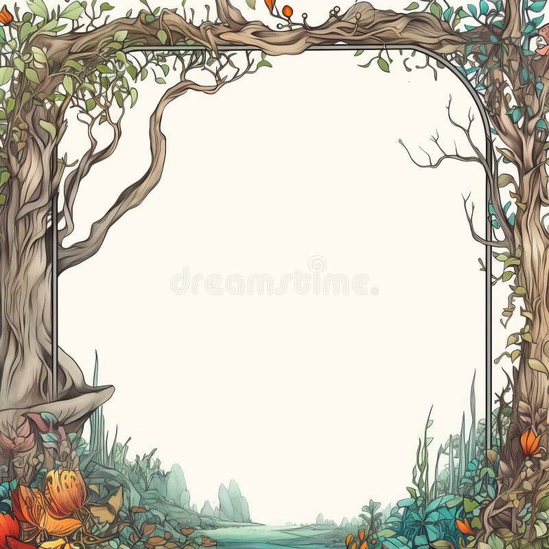 An Illustration of a Forest Frame with a Tree in the Middle Stock ...