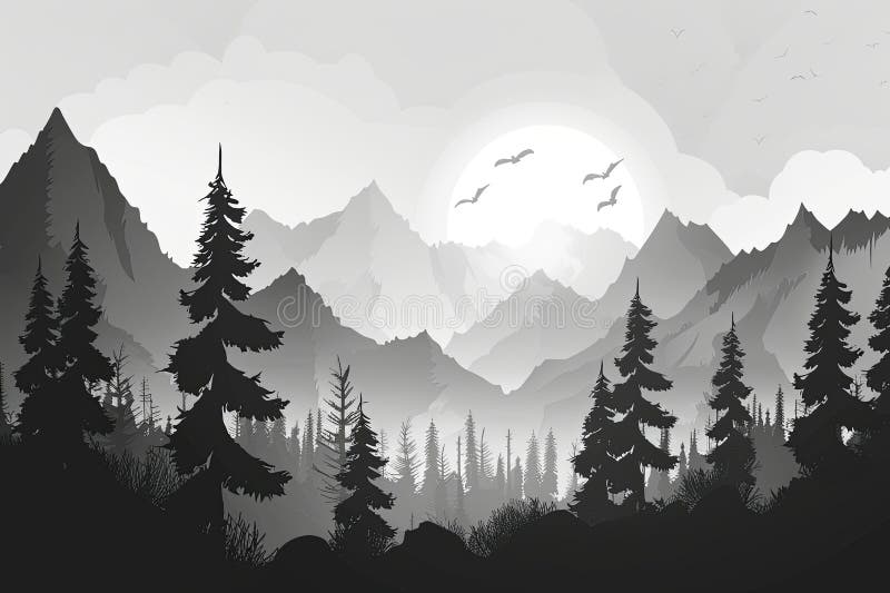 Illustration of Forest and Mountains. Stock Illustration - Illustration ...