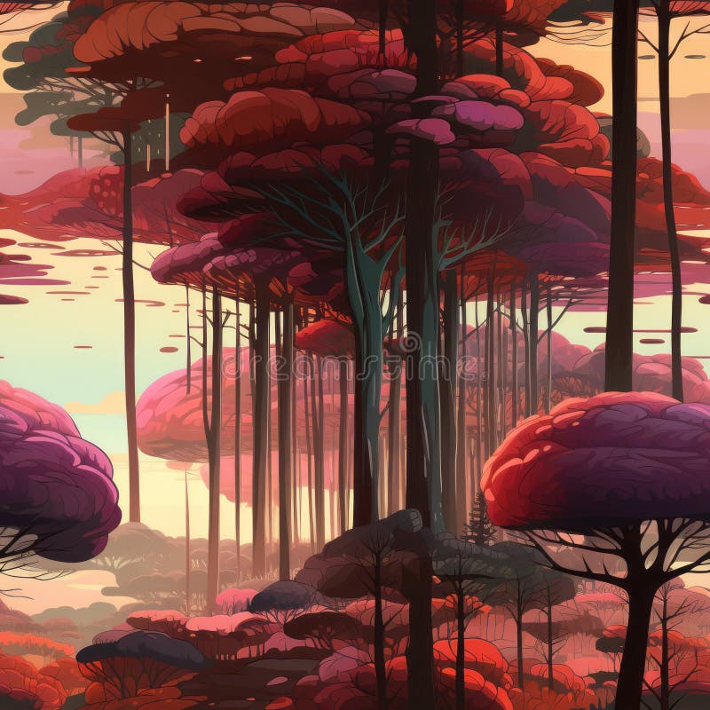 An Illustration of a Forest with Red Trees Stock Illustration ...
