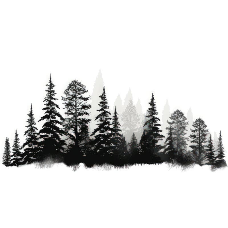 Illustration with Forest Silhouettes on a White Background Stock ...