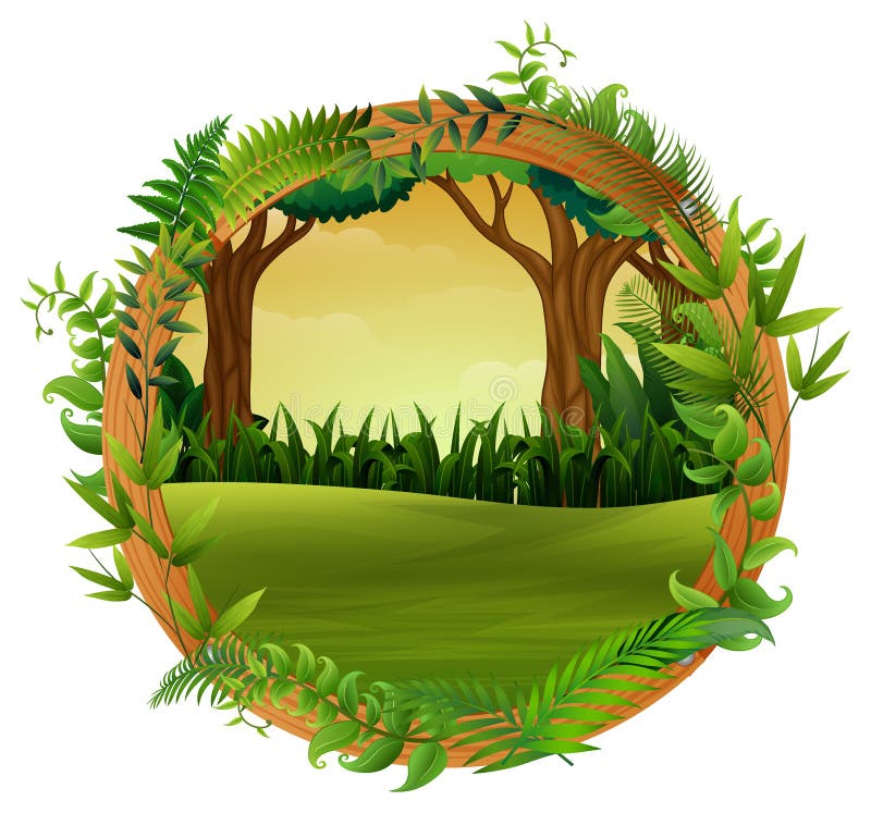 The Forest in Wood Circle Frame Stock Vector - Illustration of drawing ...