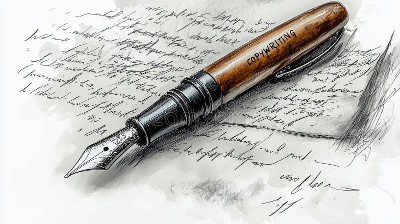 Elegant Fountain Pen with Copywriting Text on Handwritten Script Stock ...