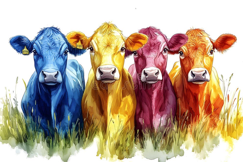 Illustration of Four Cows on a White Background Stock Illustration ...