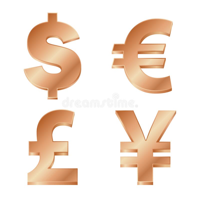 Illustration of Four Currency Signs in Bronze Stock Illustration ...