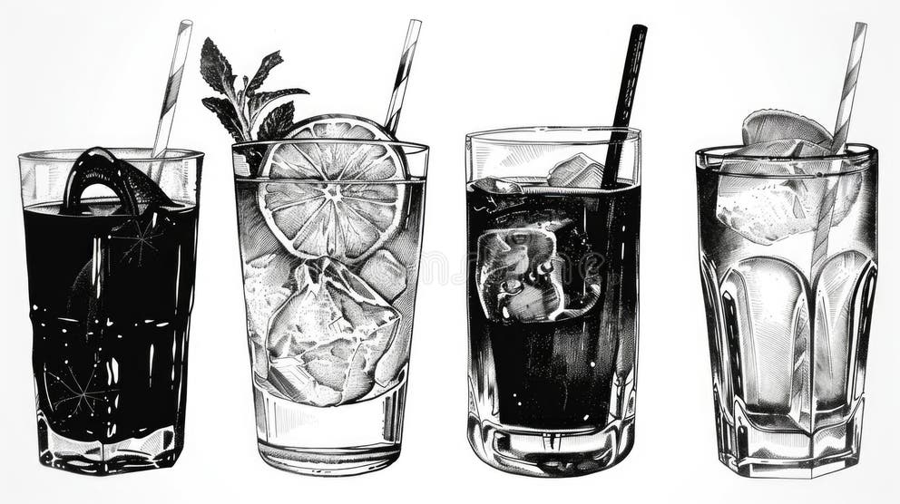 Illustration of Four Different Types of Beverages, Suitable for Various ...