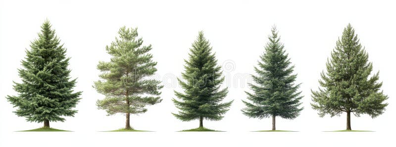 Illustration of Four Distinct Pine Trees Showcasing Variety in Their ...
