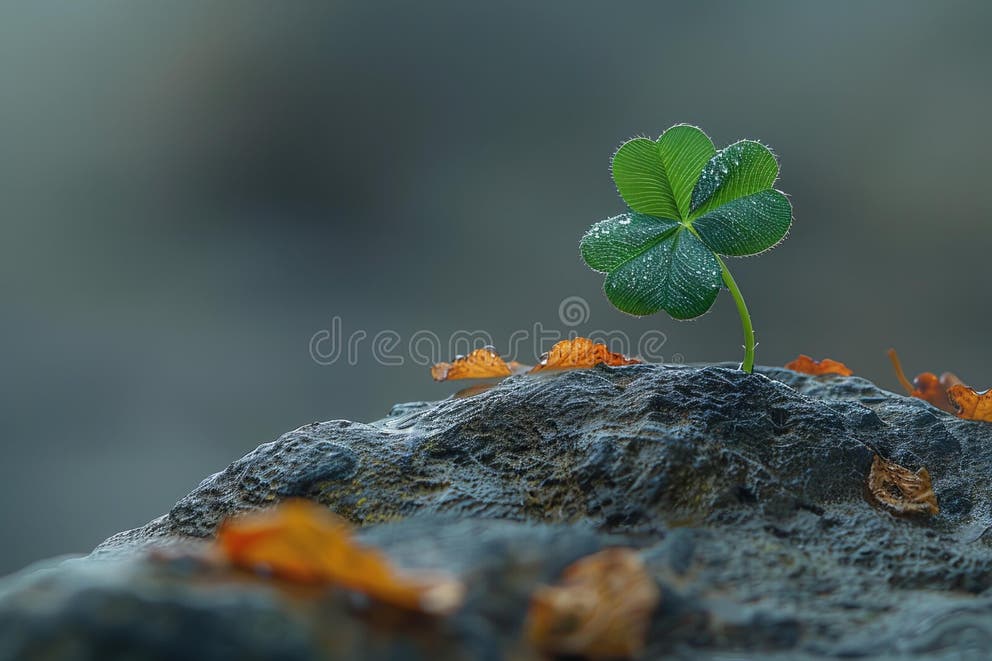 Illustration of Four Leaf Clover Rests on a Rock, High Quality, High ...