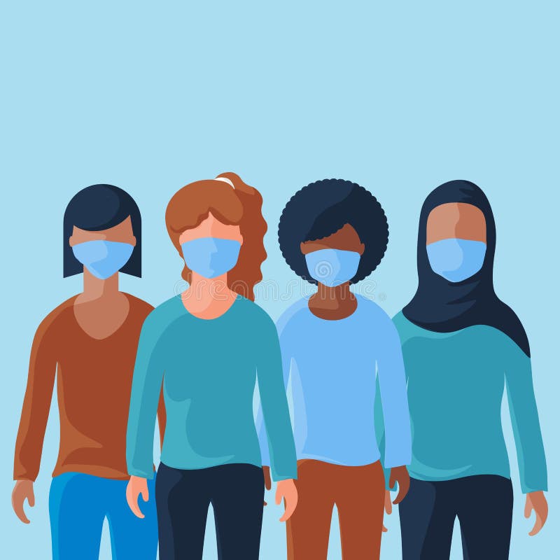 Illustration of Four People Wearing Masks Stock Illustration ...
