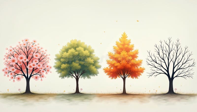 Illustration of Four Trees Representing the Four Seasons. Stock ...