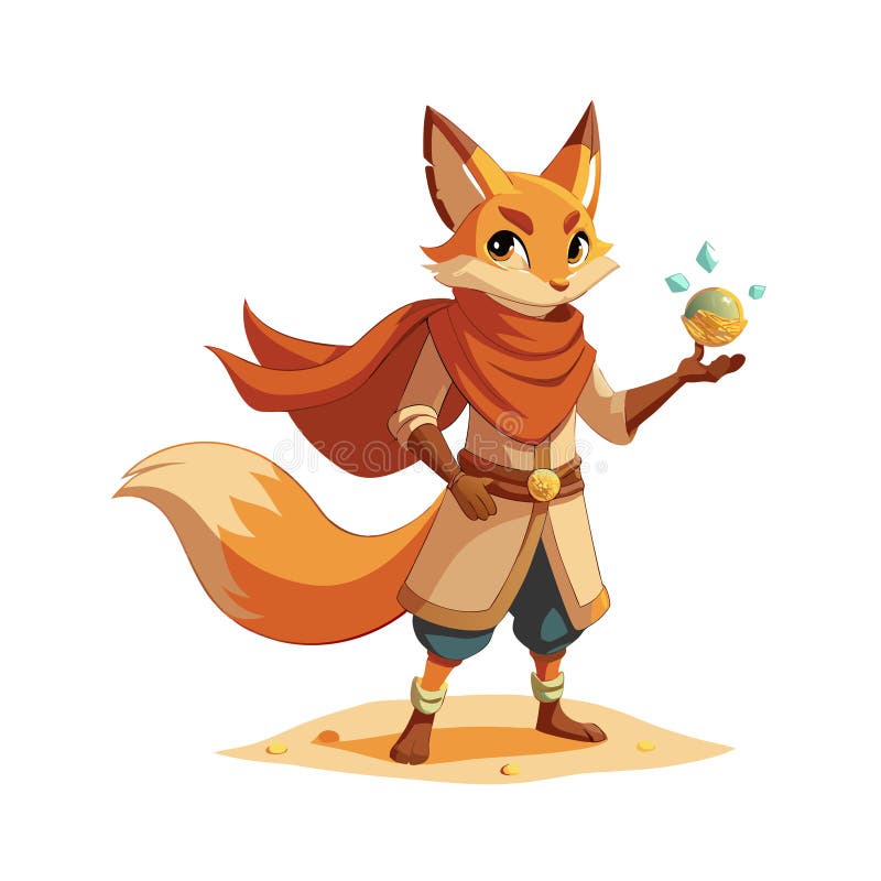 Fantasy Fox Sorcerer with Magic Orb and Cape Cartoon Illustration Stock Vector - Illustration of ...