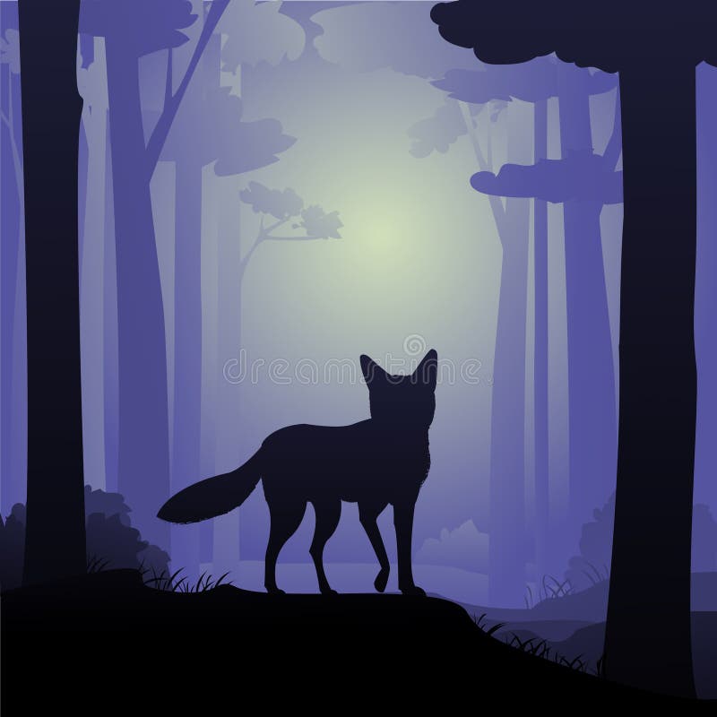 Illustration of a Fox in a Dark Forest Stock Vector - Illustration of ...