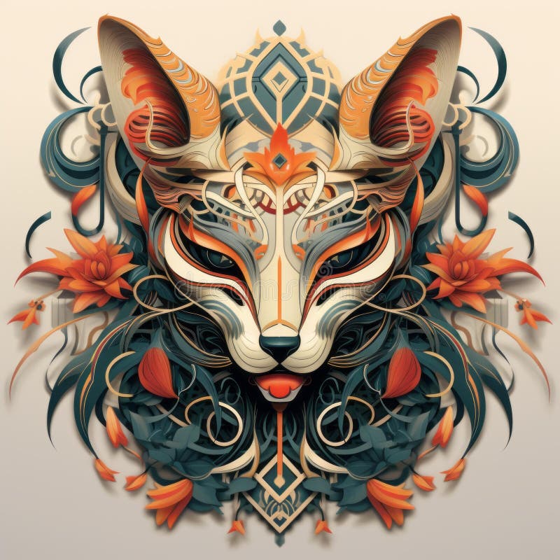 An Illustration of a Fox with Floral Designs Stock Illustration ...