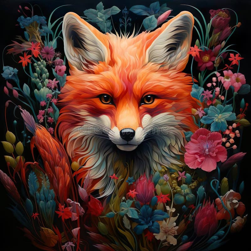 Illustration of Fox with Floral Frame Around it Stock Illustration ...