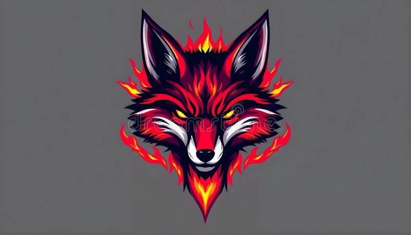 An Illustration of a Fox Head Esports Logo with Fire and Flames Stock ...