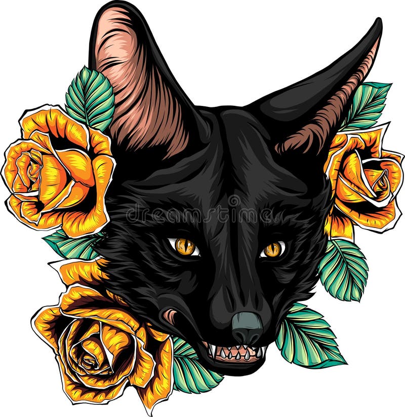 Vector Illustration of Fox Head with Roses Stock Vector - Illustration ...