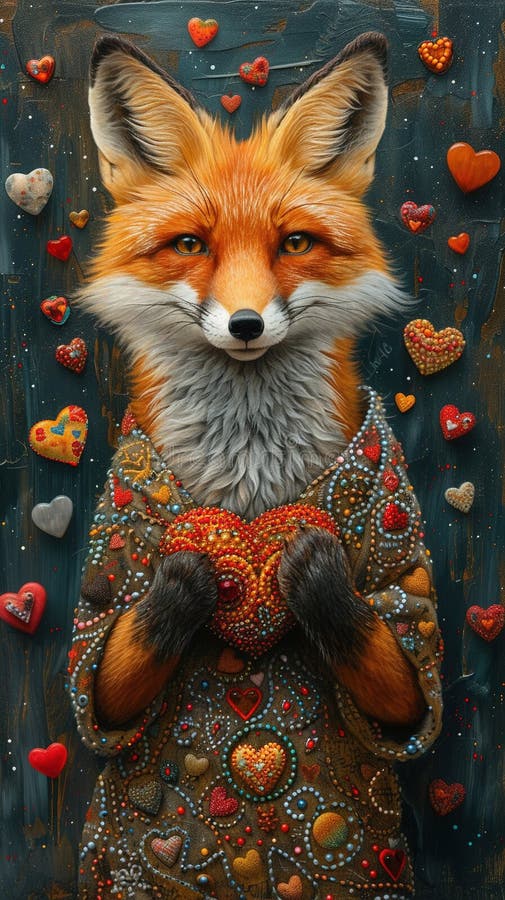 Illustration of a Fox with a Heart, Surrounded by Colorful Art., AI ...