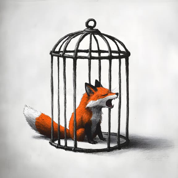 Illustration of a Fox Trapped in a Cage Stock Illustration ...
